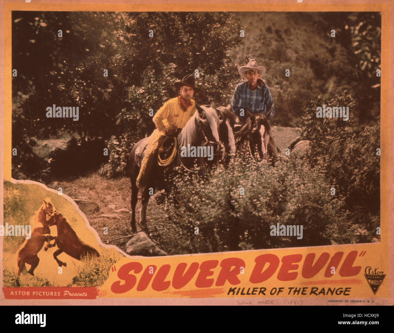 SILVER DEVIL, (aka WILD HORSE), US lobbycard, from left: Hoot Gibson, Neal Hart, 1931 Stock ...