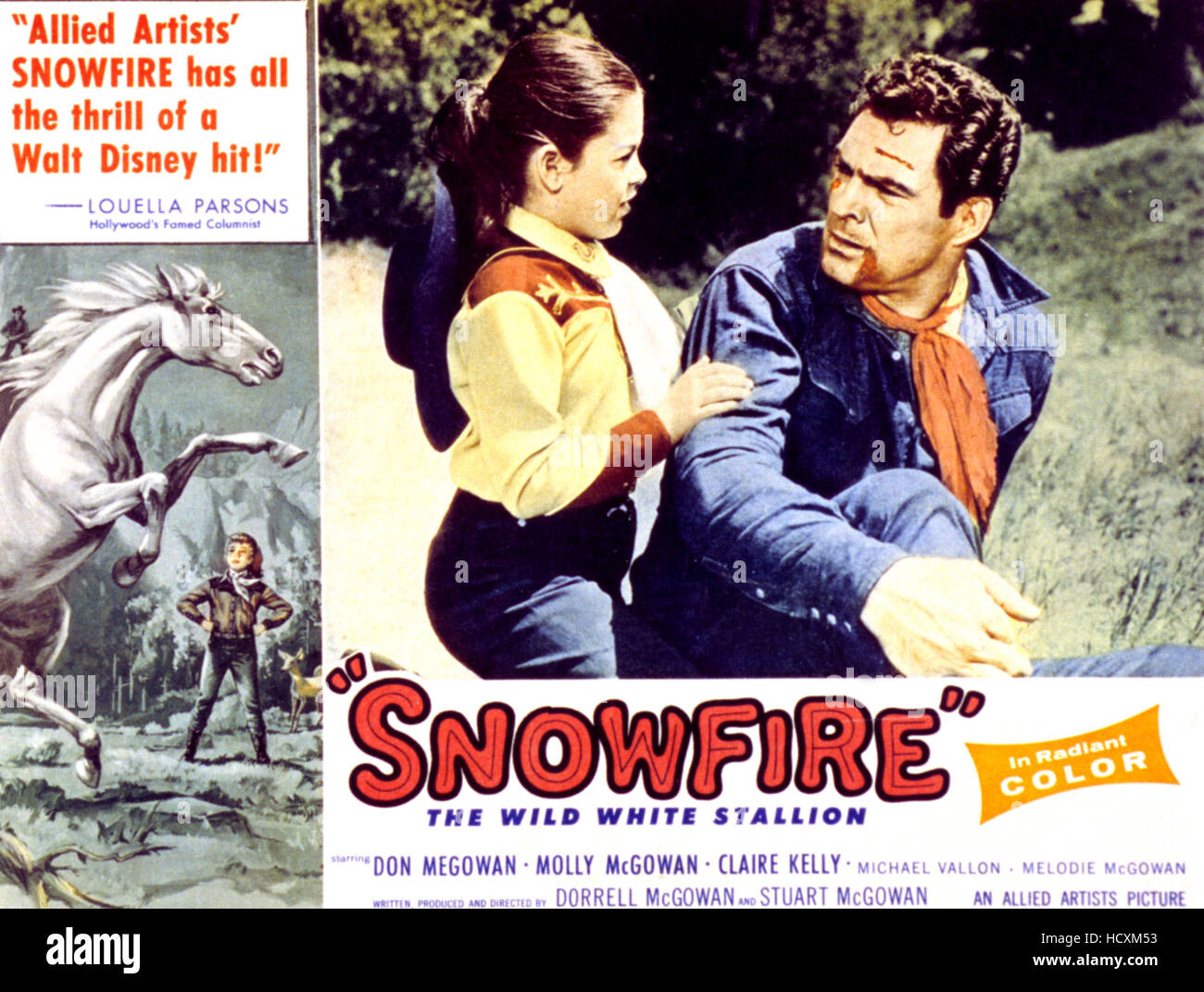 SNOWFIRE, l-r: Molly McGowan, Don Megowan on lobbycard, 1958 Stock ...