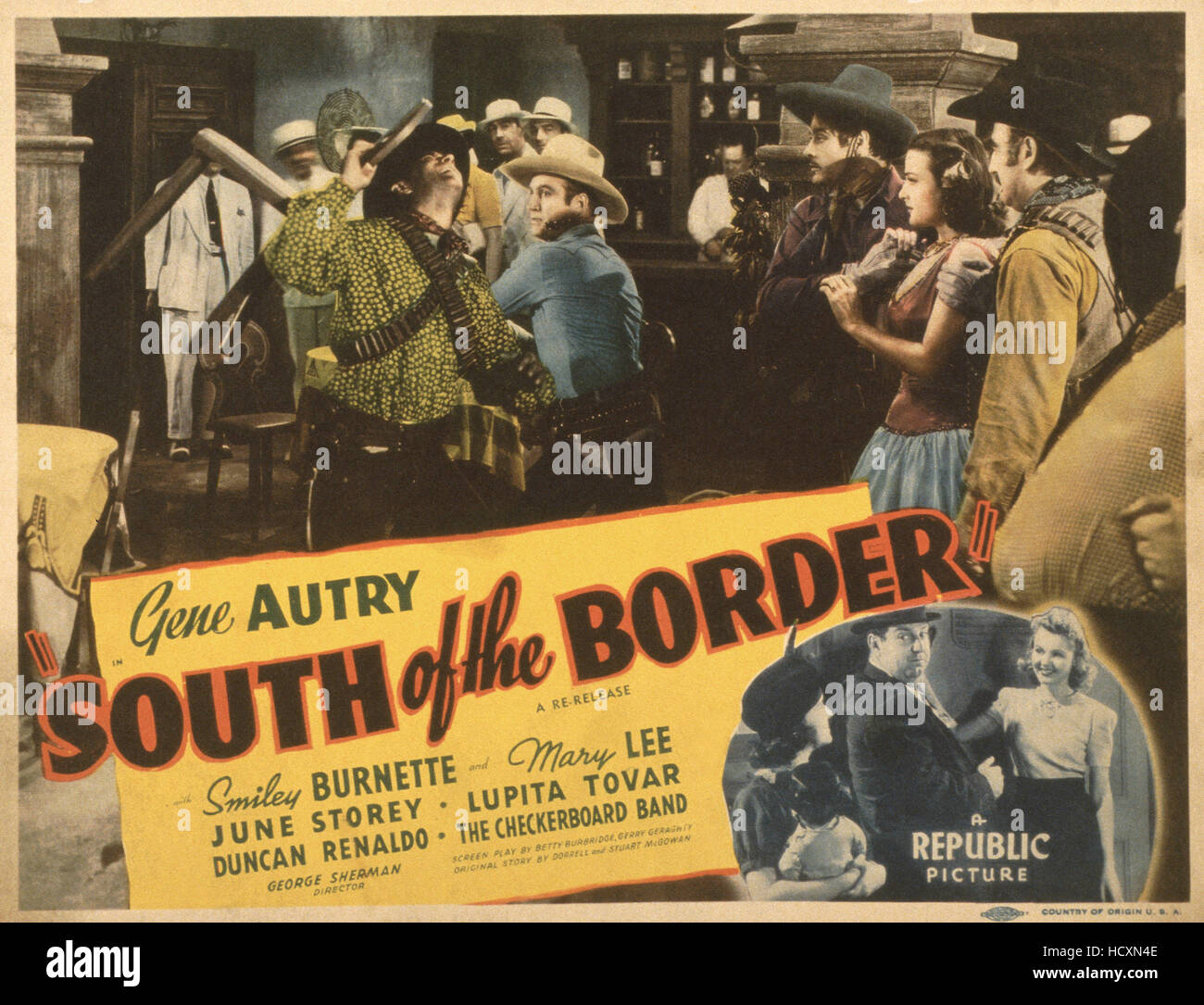 SOUTH OF THE BORDER, US poster, Gene Autry (top blue shirt), bottom ...