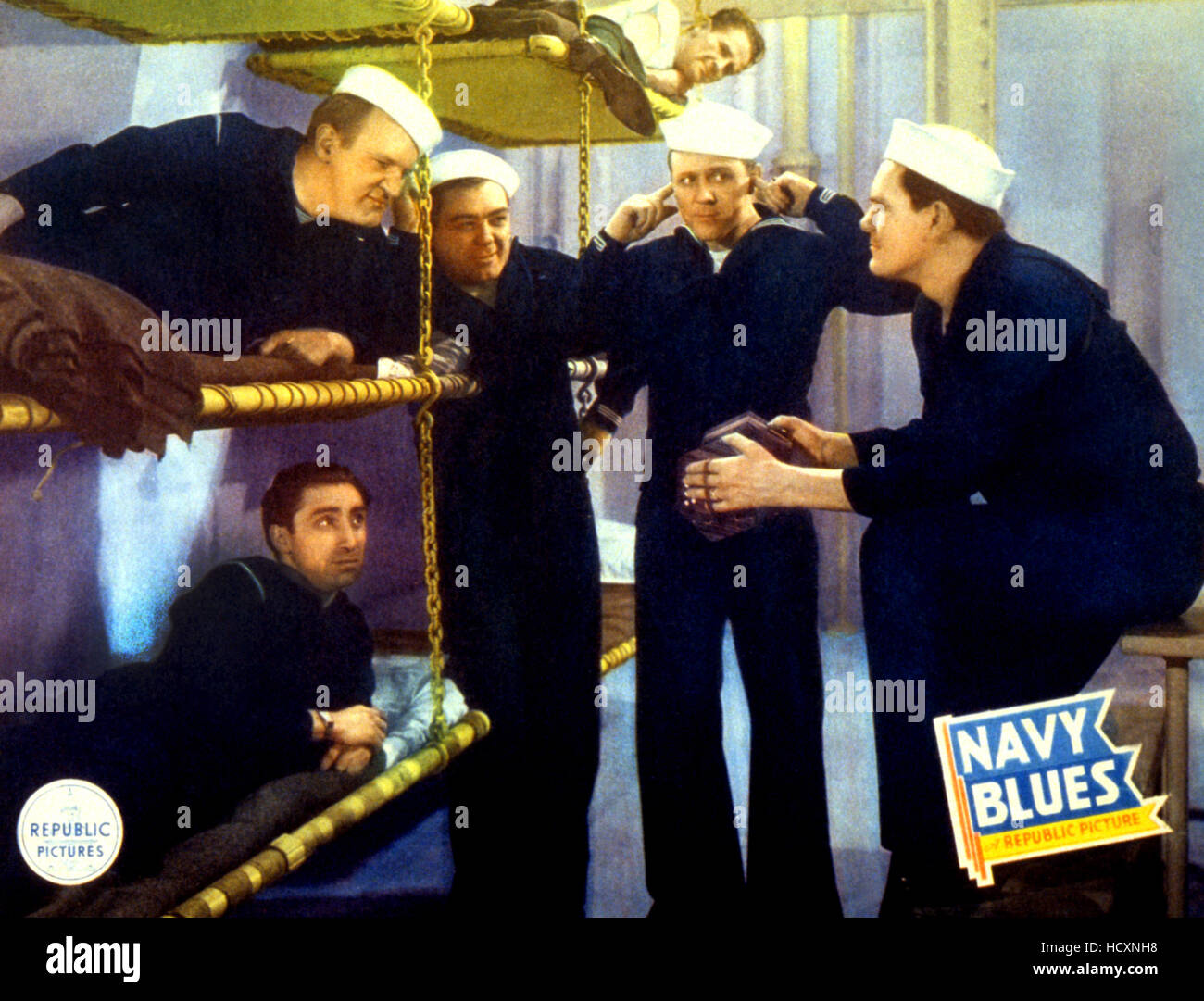 NAVY BLUES, top left: Warren Hymer, center: Dick Purcell on lobbycard ...