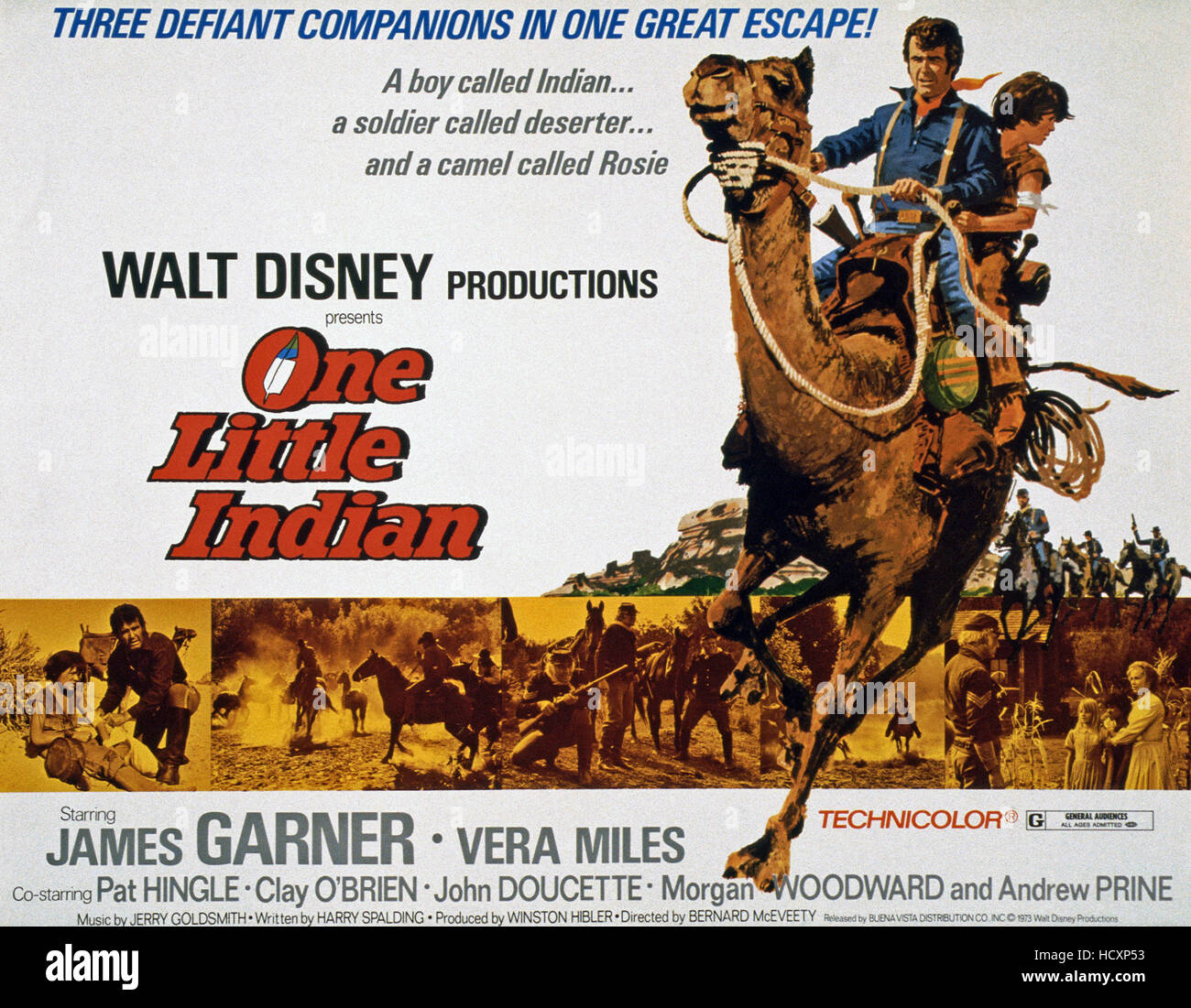 ONE LITTLE INDIAN, US lobbycard, on camel: James Garner, Clay O'Brien ...