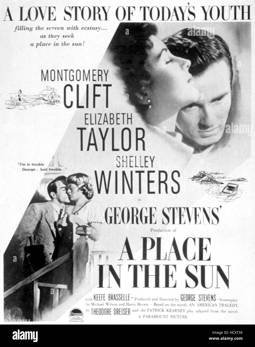 A PLACE IN THE SUN, Elizabeth Taylor, Montgomery Clift, 1951 Stock ...