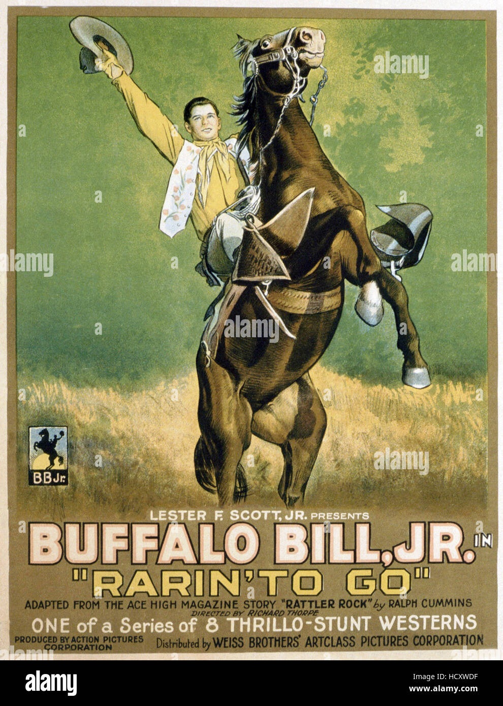 RARIN' TO GO, US poster, Jay Wilsey as Buffalo Bill Jr., 1924 Stock ...