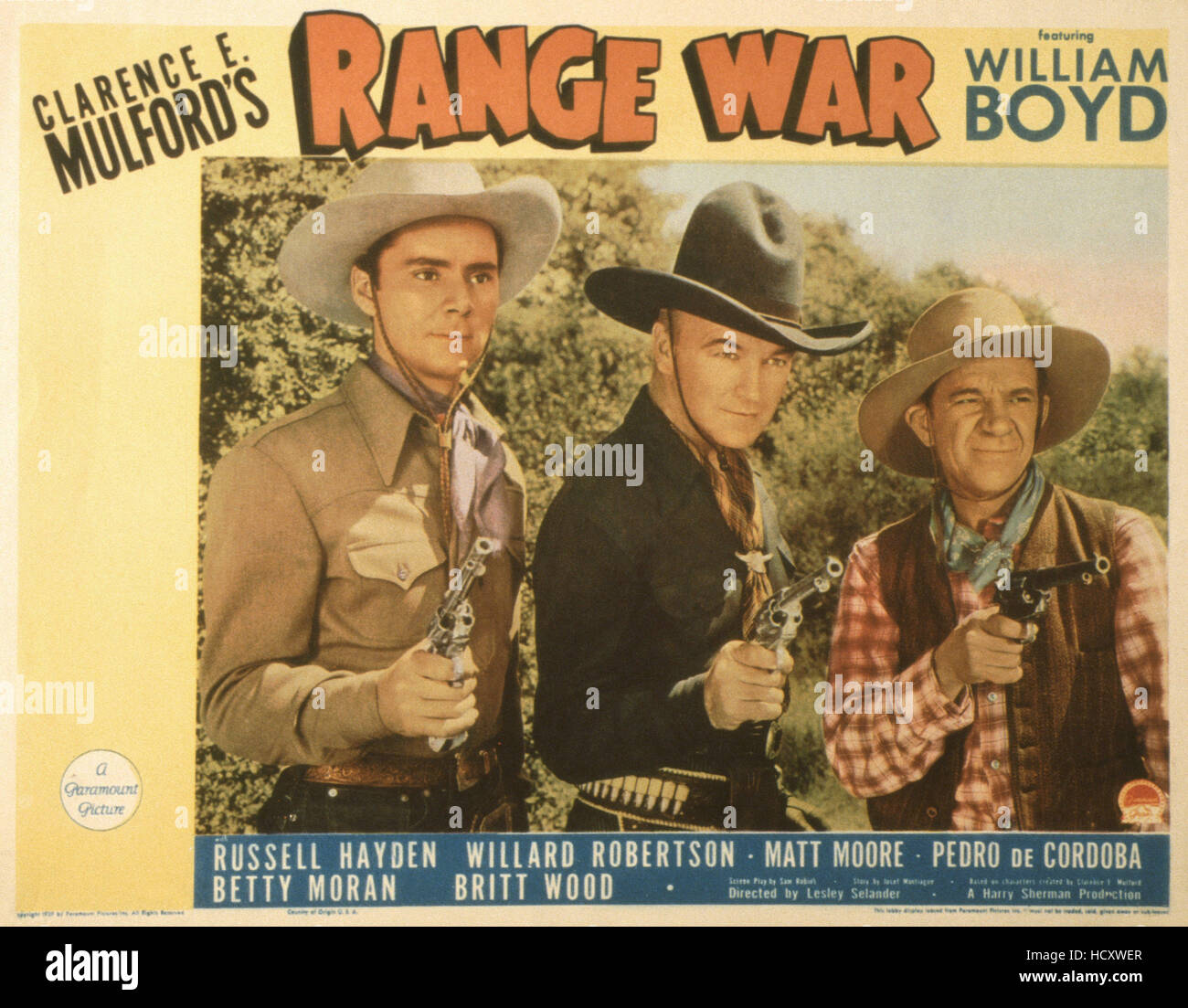 RANGE WAR, US lobbycard, from left: Russell Hayden, William Boyd, Britt ...