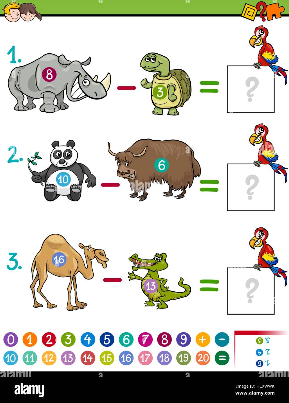 Cartoon Illustration of Educational Mathematical Subtraction Activity ...