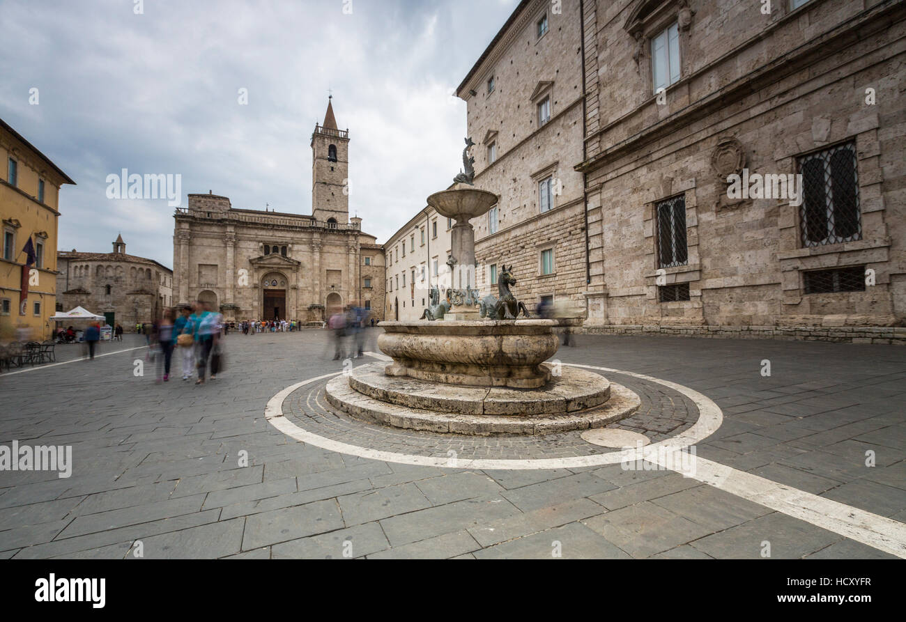 The decorated fountain frames the Cathedral in Arringo Square, Ascoli ...
