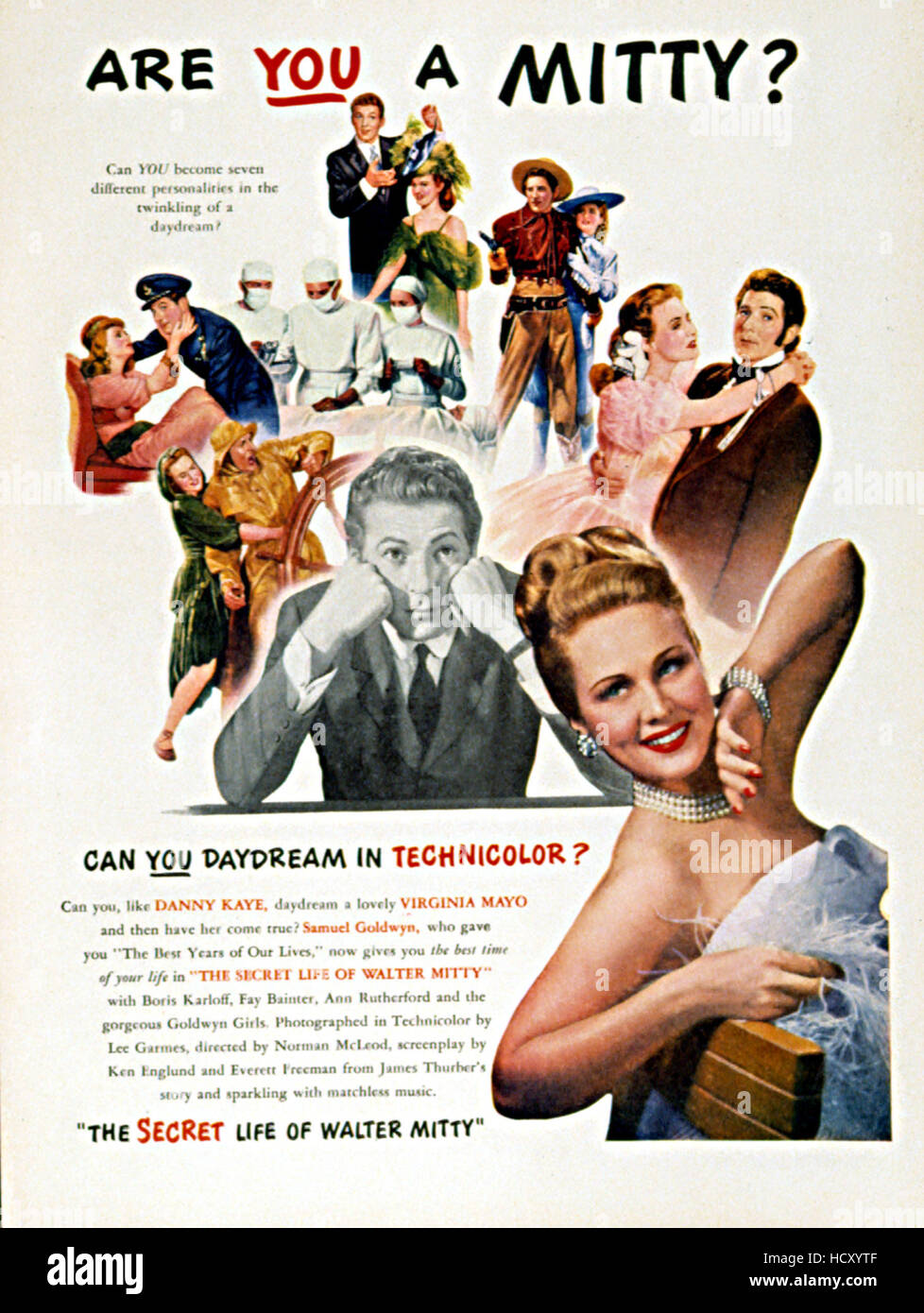 THE SECRET LIFE OF WALTER MITTY, Danny Kaye, Virginia Mayo, poster art ...