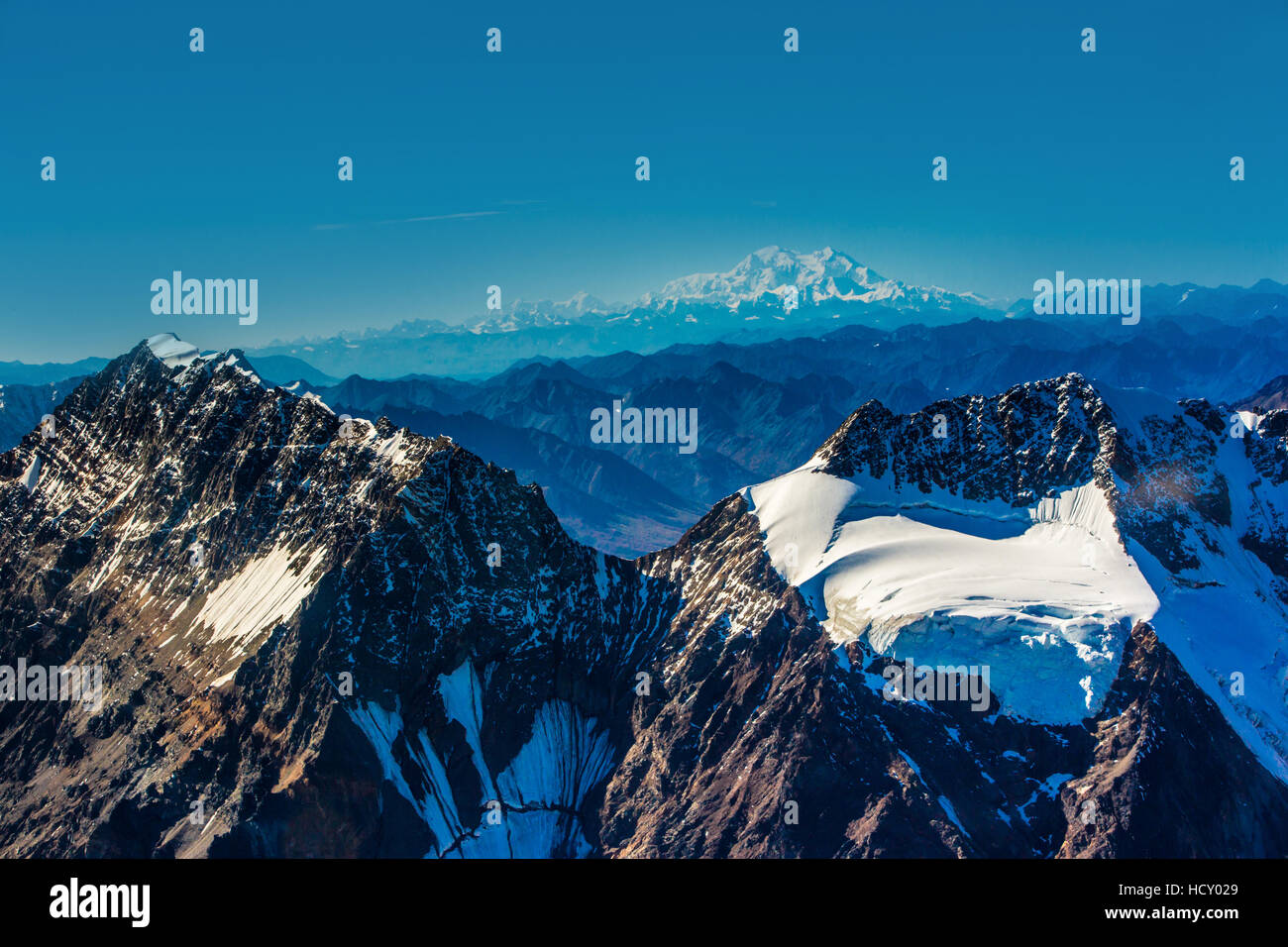 Flightseeing through peaks of Mt. Denali and the Alaskan mountain range ...
