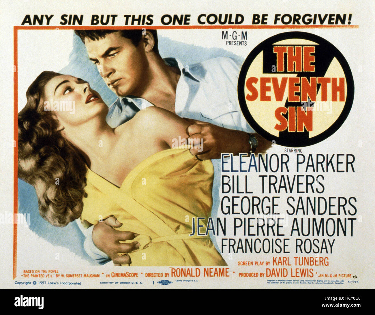 THE SEVENTH SIN, US lobbycard, from left: Eleanor Parker, Bill Travers ...