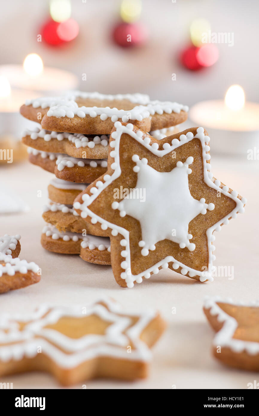 Homemade Gingerbread Cookies with White Icing Stock Photo - Alamy