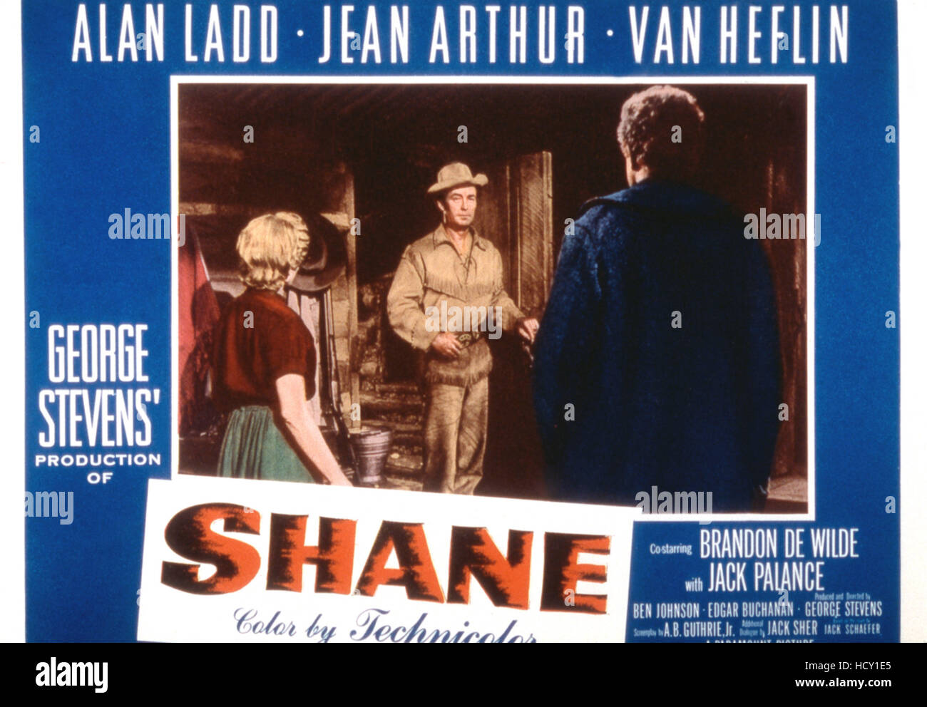 SHANE, from left: Jean Arthur, Alan Ladd, Van Heflin, 1953 Stock Photo ...