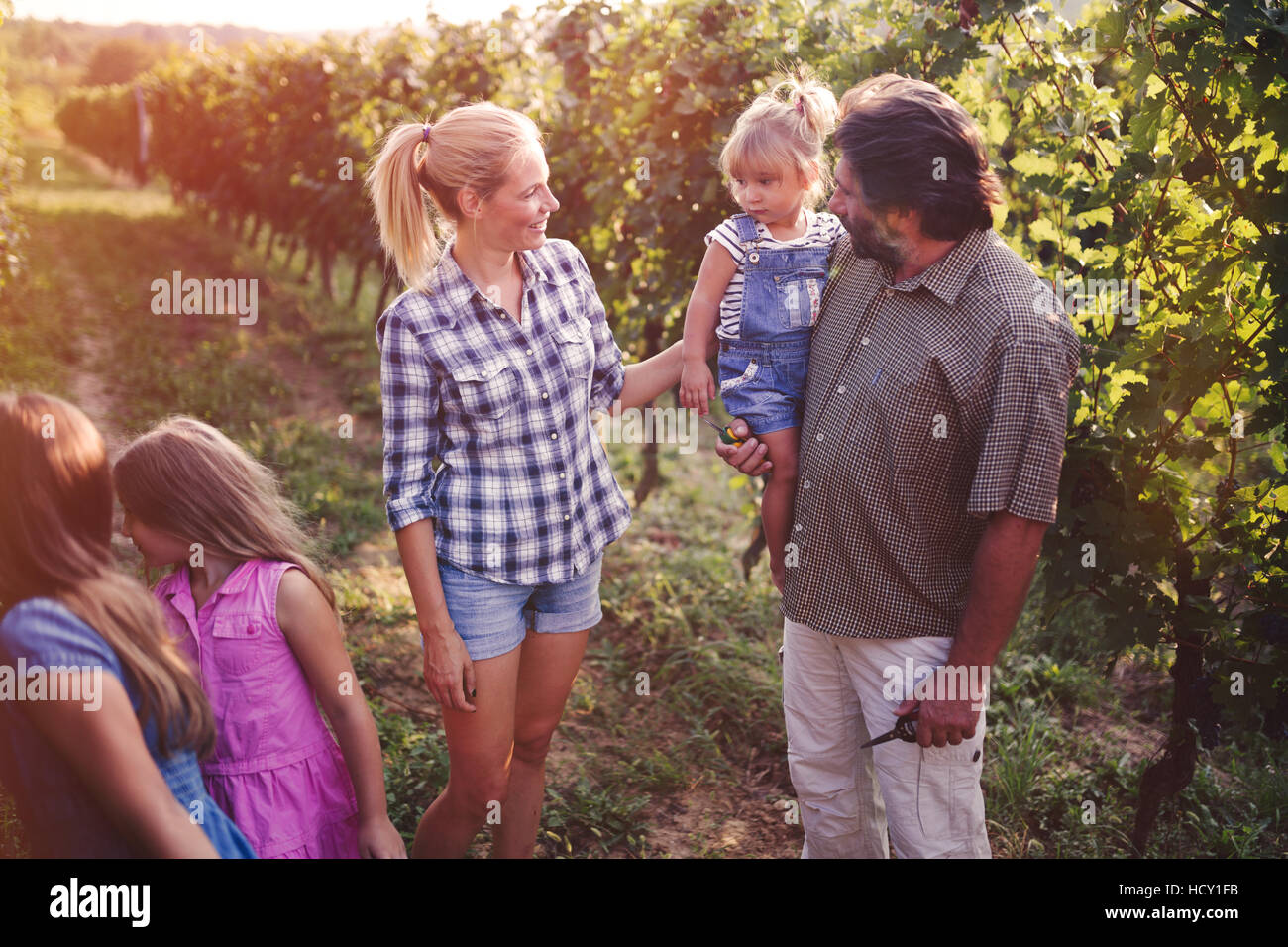 Happy wine grower family in vineyard Stock Photo - Alamy