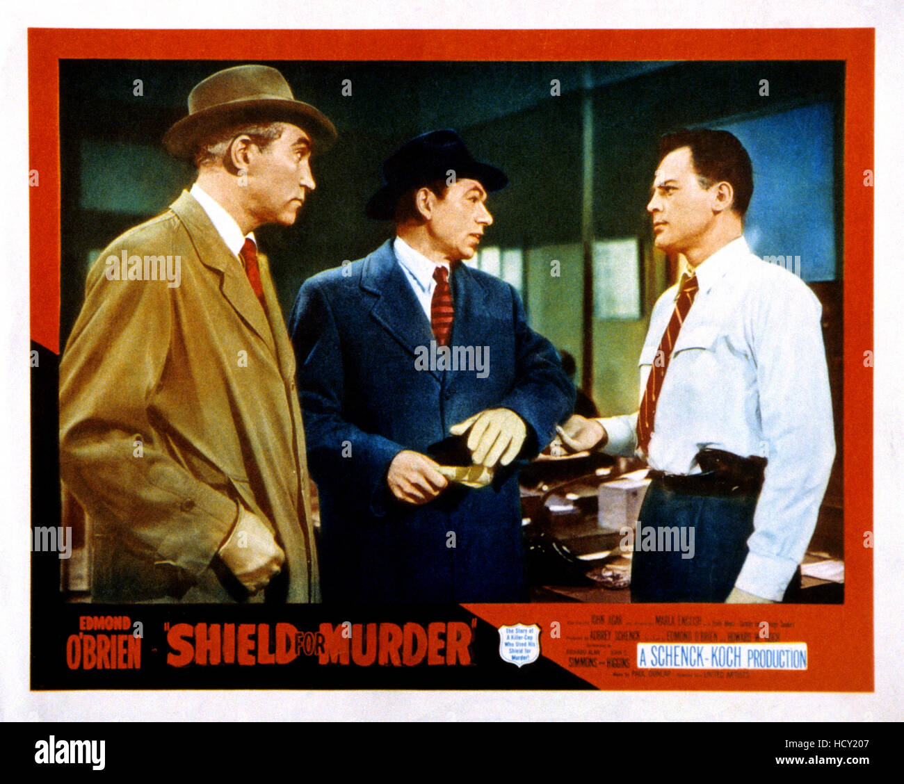 SHIELD FOR MURDER, (from 2nd to left): Claude Akins, John Agar, 1954 ...