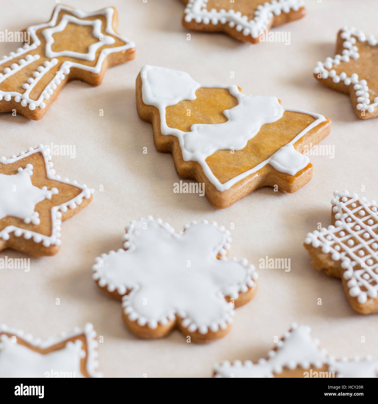Homemade Gingerbread Cookies with White Icing Stock Photo - Alamy