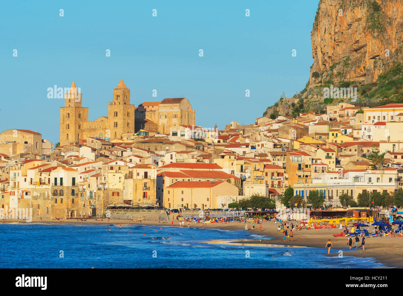 Old town, Cathedral and cliff La Rocca, Cefalu, Sicily, Italy ...