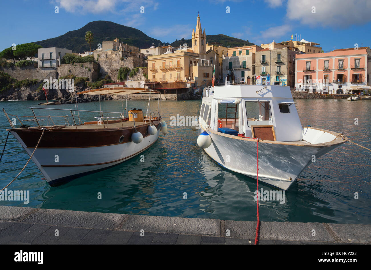Marina Corta harbor and San Giuseppe church, Lipari Island, Aeolian ...