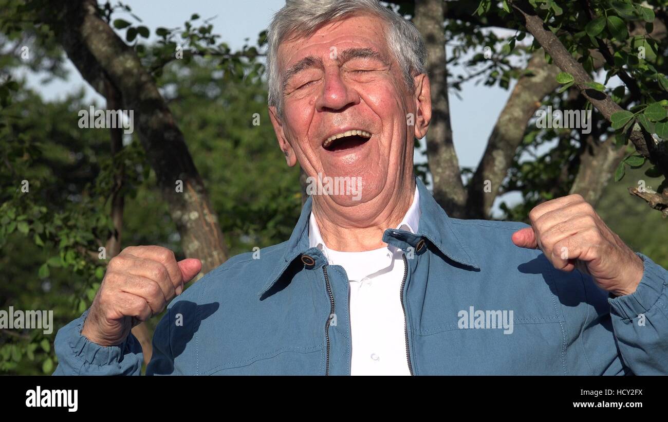 Happy Excited Old Man Outdoors Stock Photo - Alamy