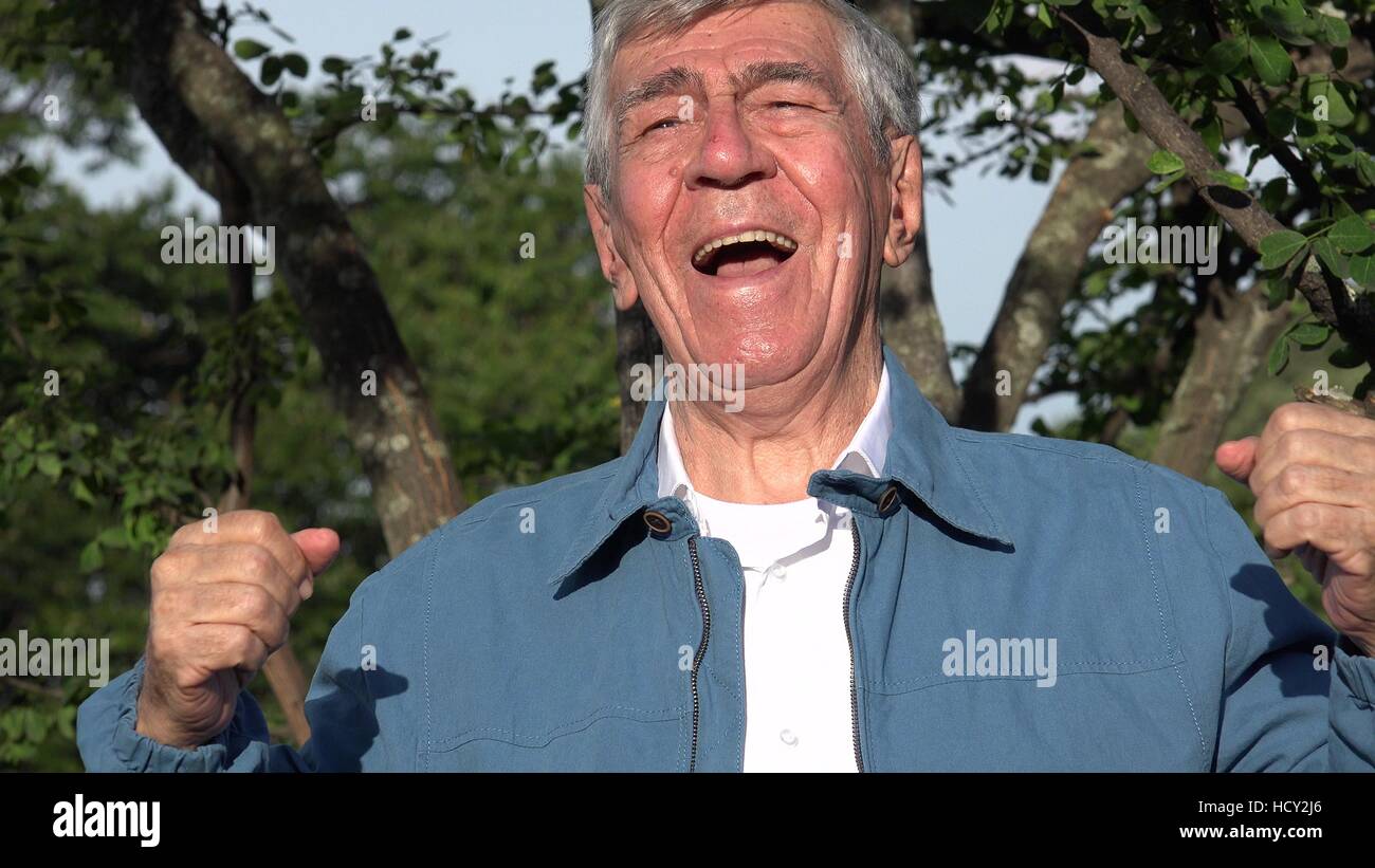 Happy Excited Old Man Outdoors Stock Photo - Alamy