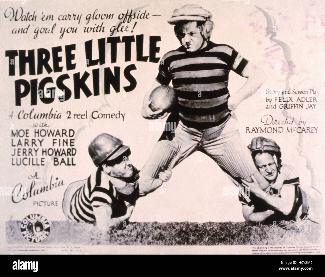 THREE LITTLE PIGSKINS, US lobbycard, from left: Moe Howard, Curly ...