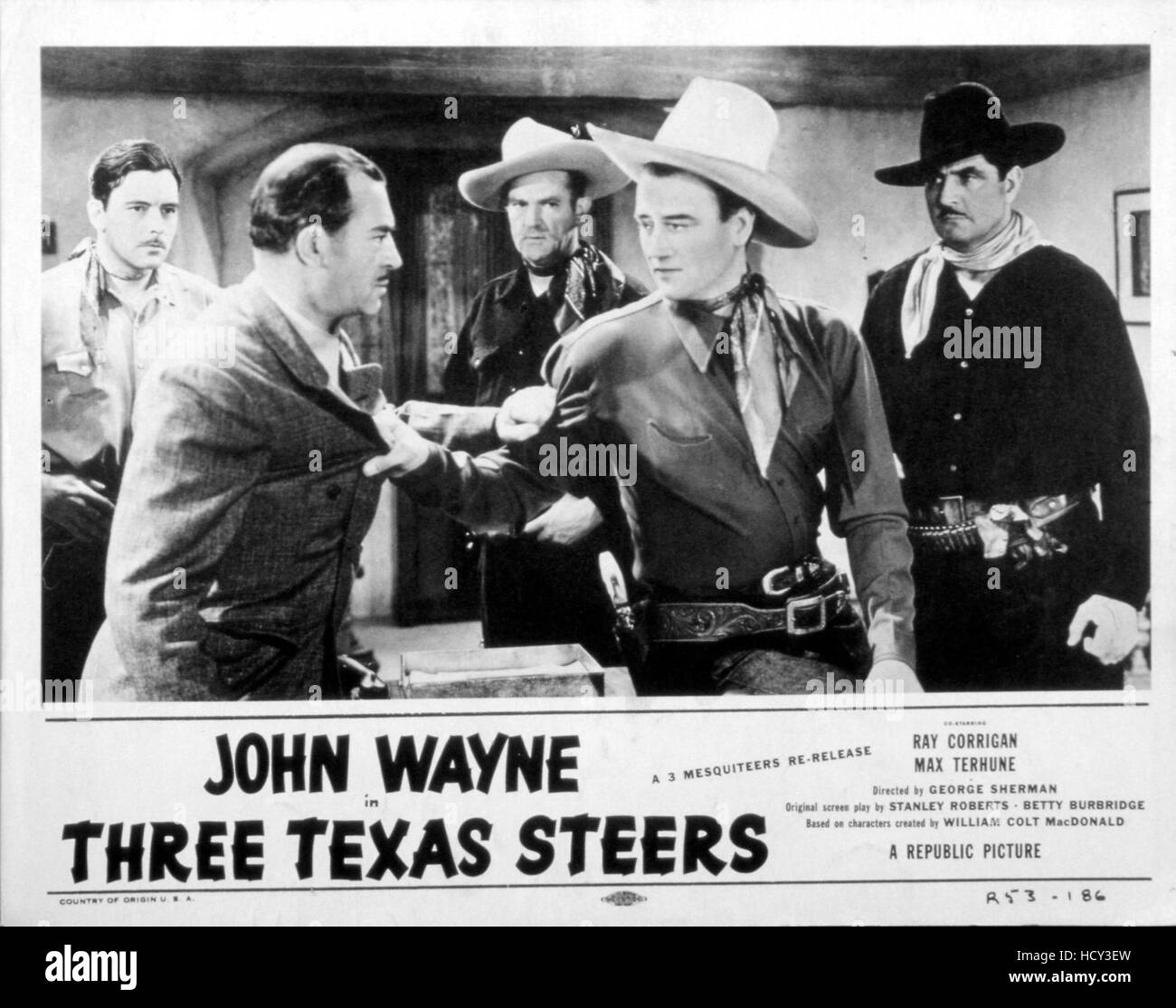 THREE TEXAS STEERS, John Wayne, lobby card poster art, 1939 Stock Photo ...