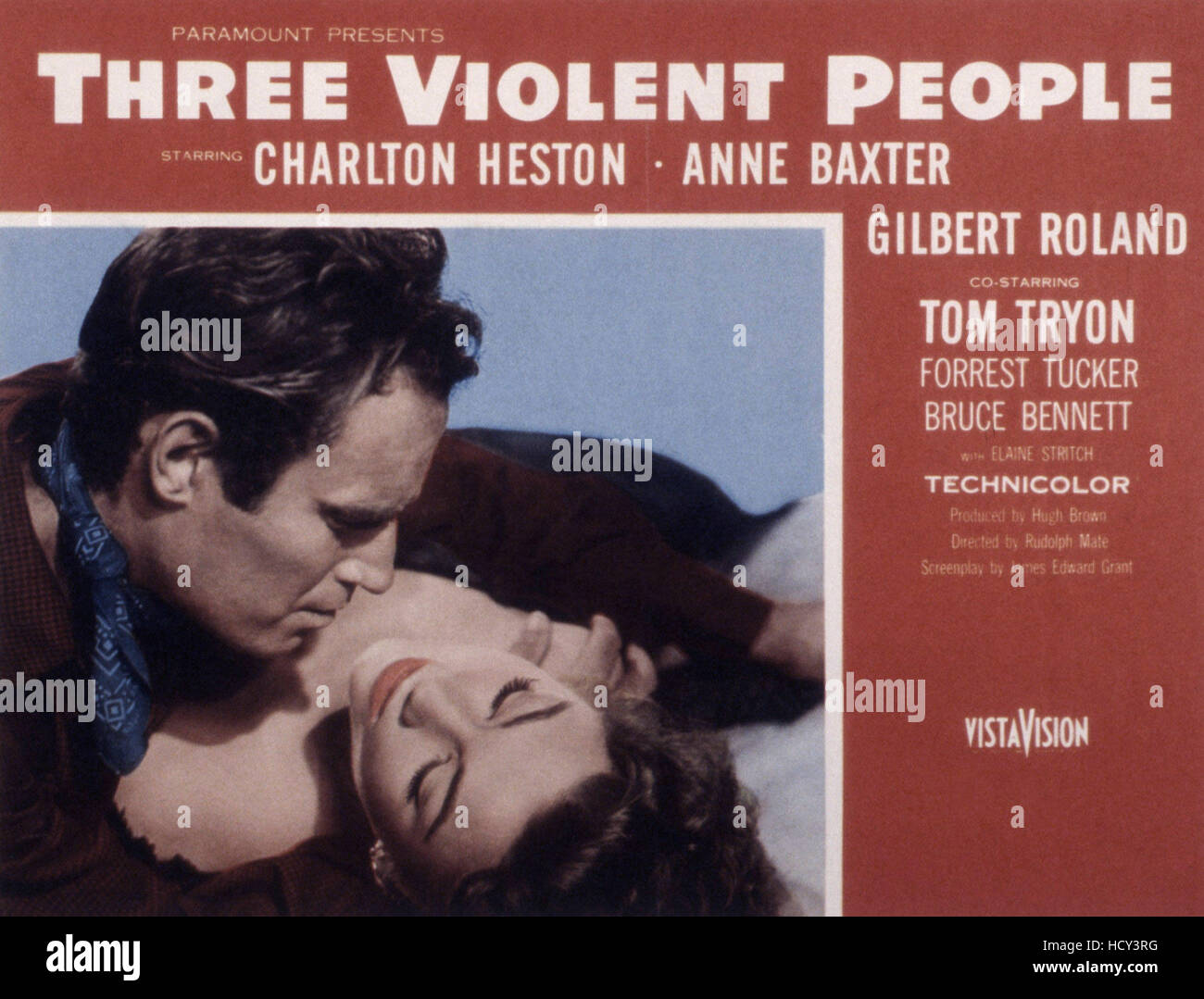 THREE VIOLENT PEOPLE, Anne Baxter, Charlton Heston, 1956 Stock Photo ...