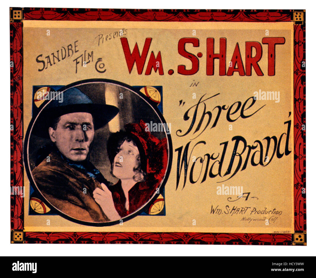 THREE WORD BRAND, US lobbycard, from left: William S. Hart, Jane Novak ...