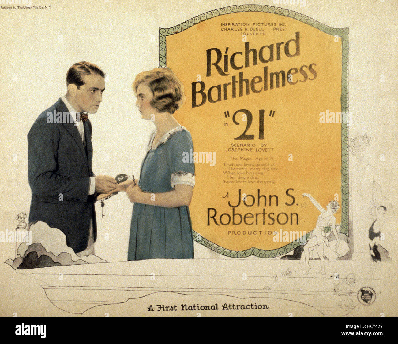 TWENTY-ONE, (aka 21), US poster, from left: Richard Barthelmess, Dorothy Mackaill, 1923 Stock ...