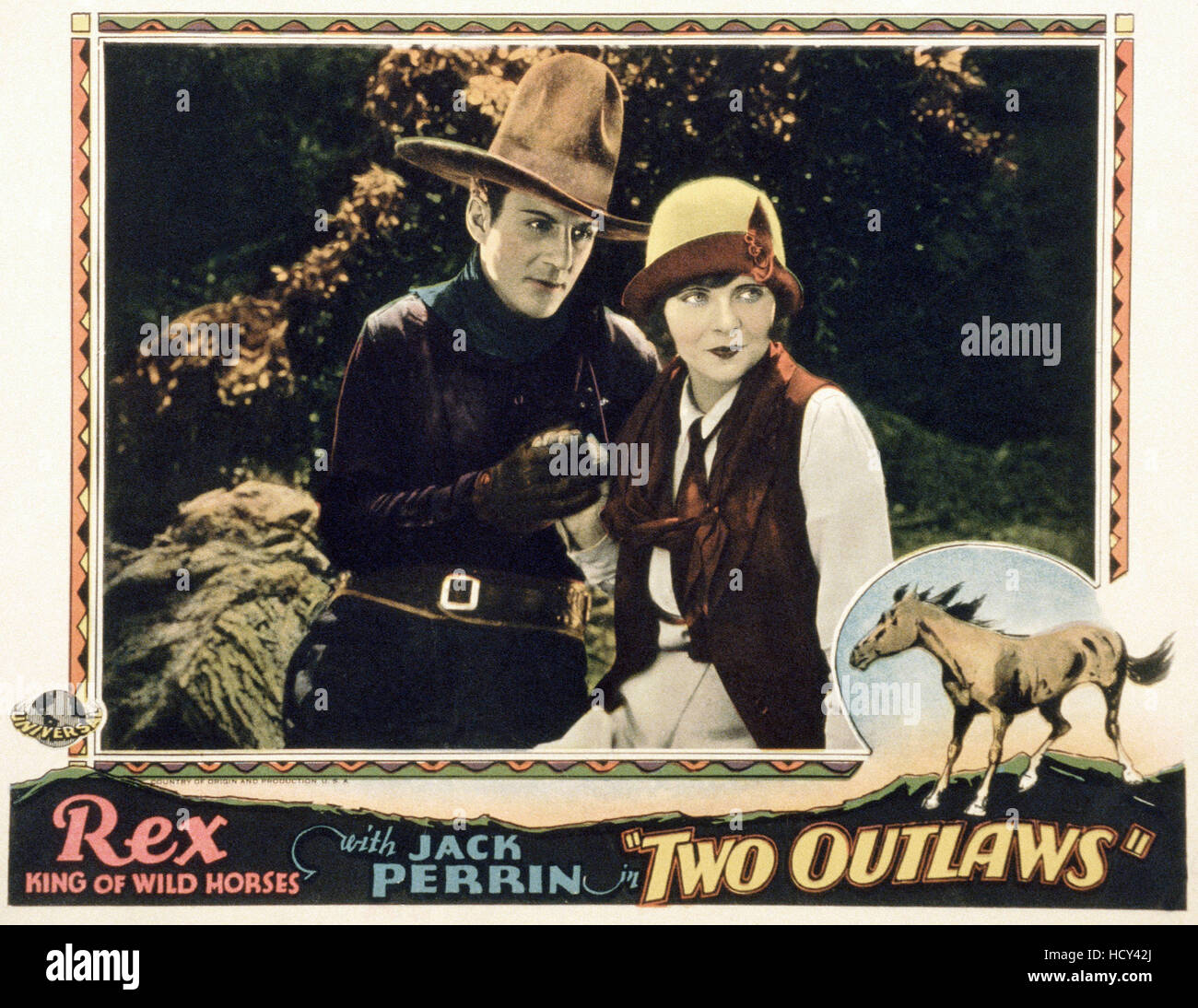 TWO OUTLAWS, US lobbycard, from left: Jack Perrin, Kathleen Collins ...