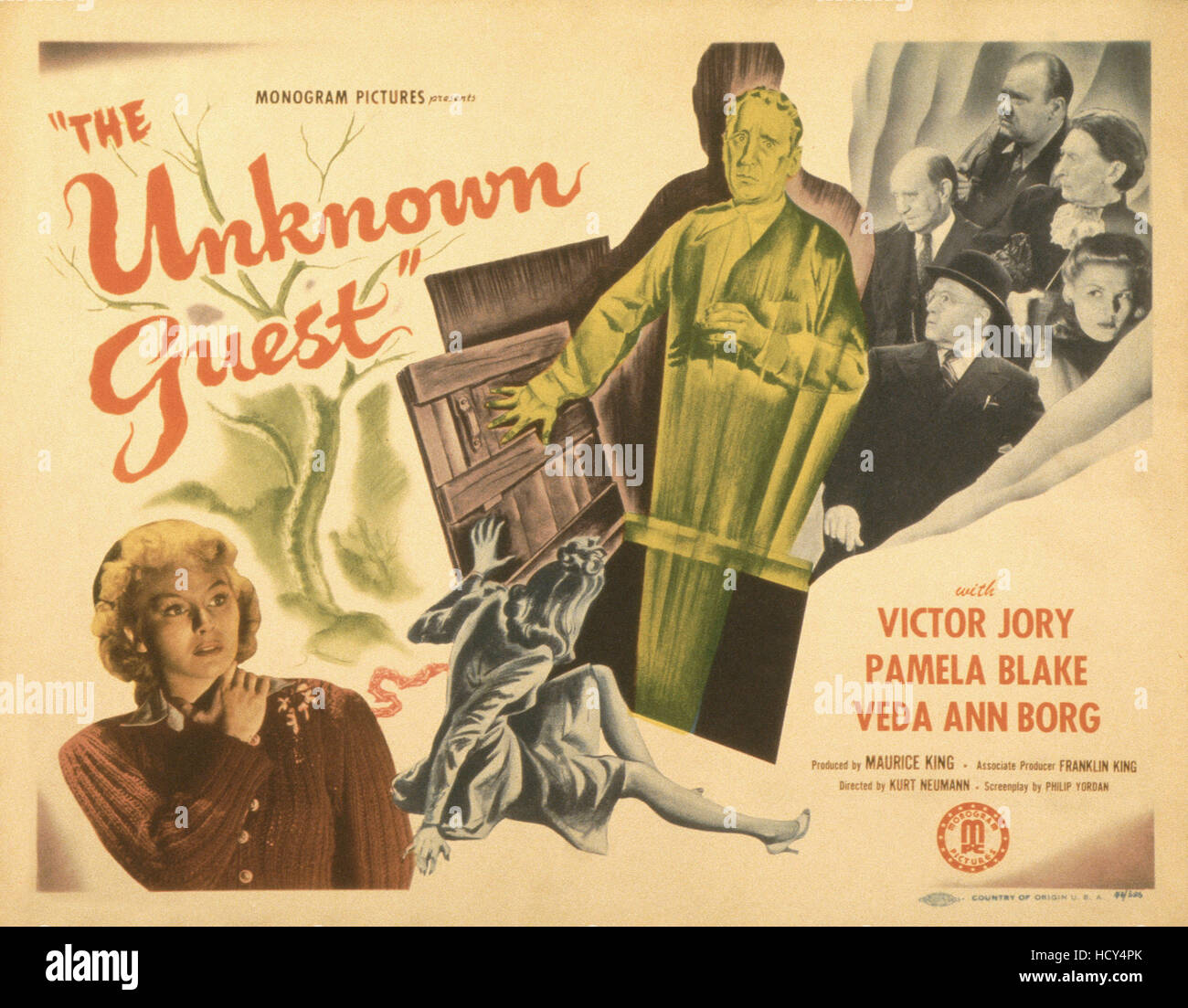 THE UNKNOWN GUEST, US poster, Veda Ann Borg (left), Victor Jory (center), Emory Parnell (right ...