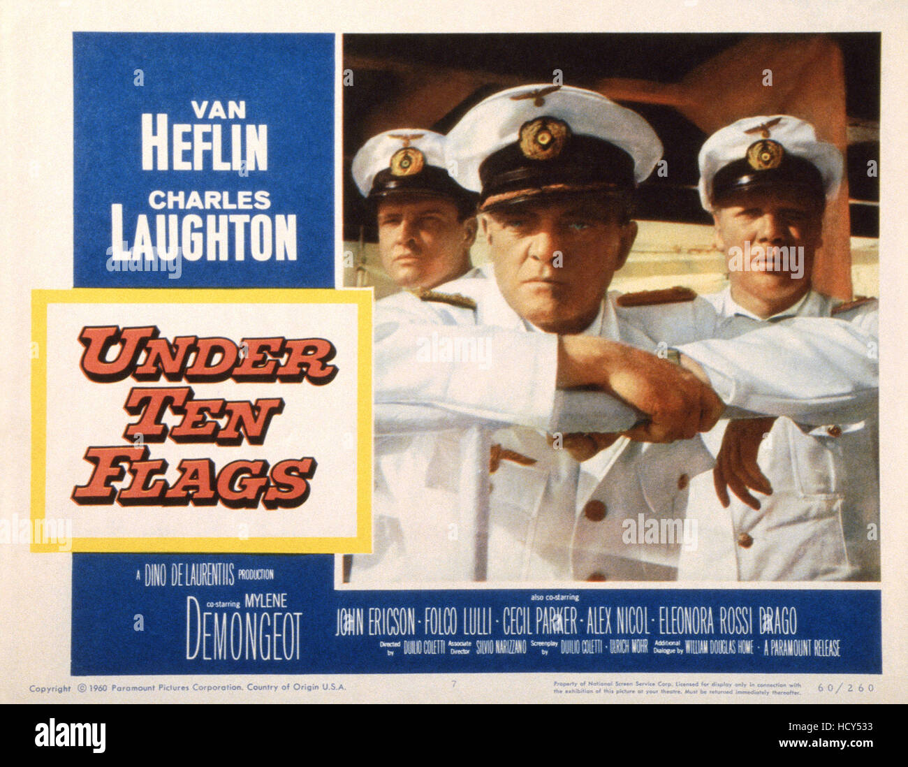 UNDER TEN FLAGS, (aka SOTTO DIECI BANDIERE), US lobbycard, from left ...