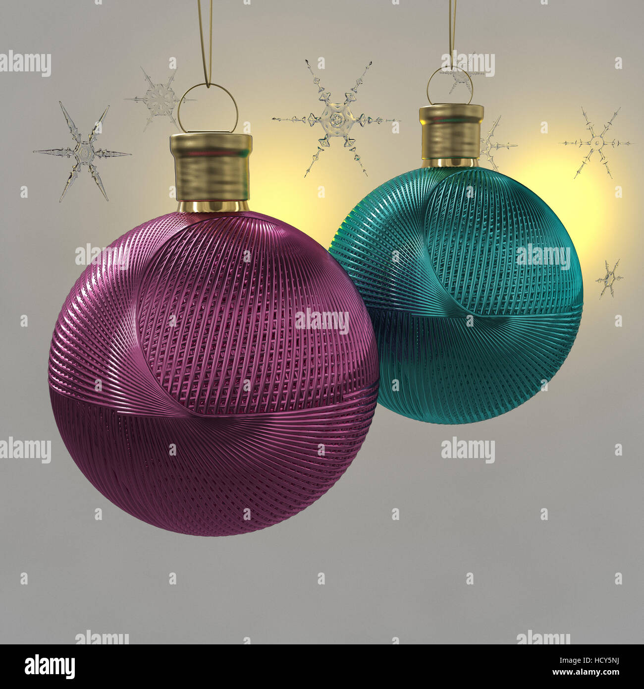 two christmas baubles with pattern, photo-realistic computer graphic ...
