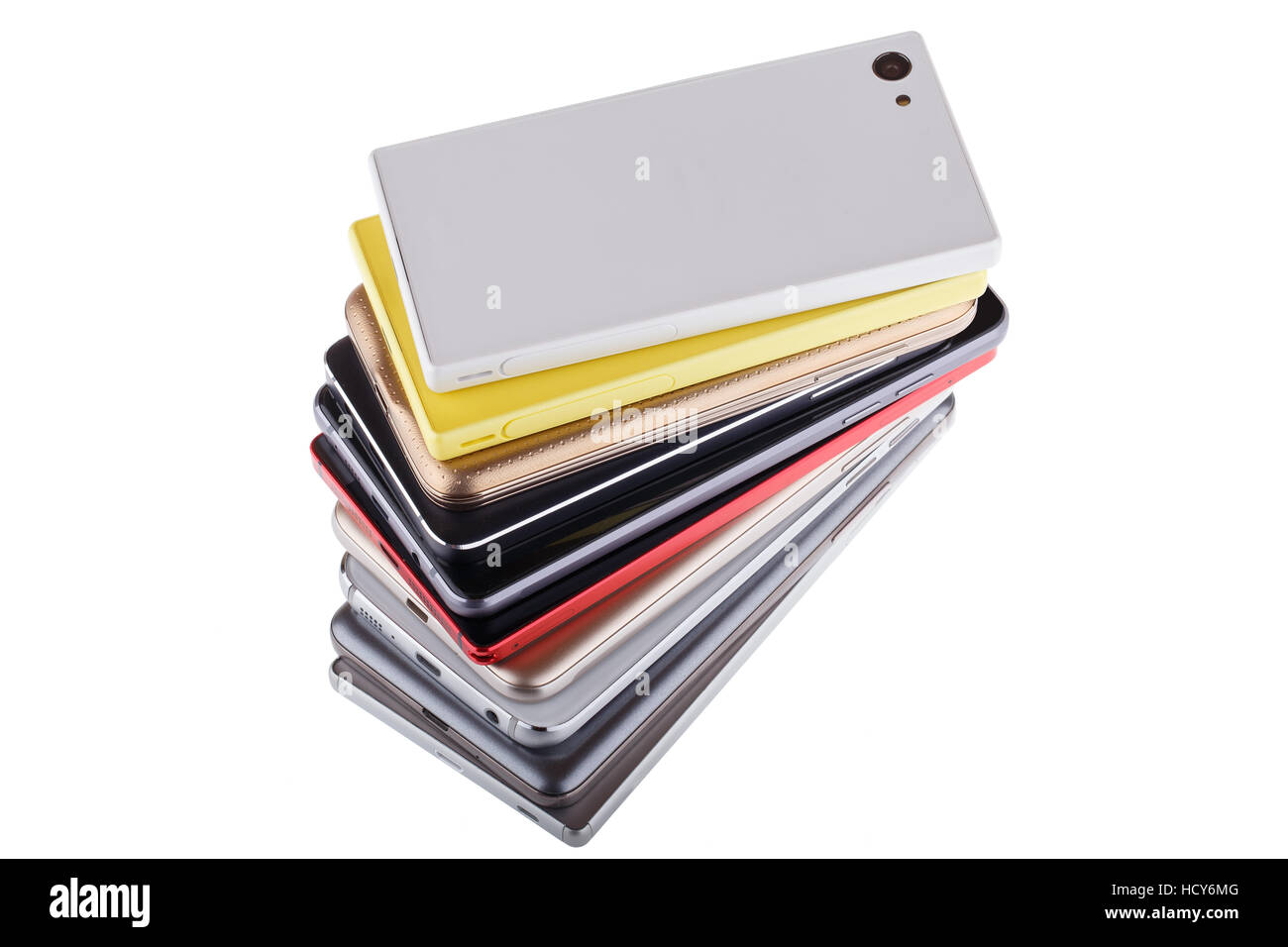 Pile of mobile phone. Heap of the different smartphones isolated on ...