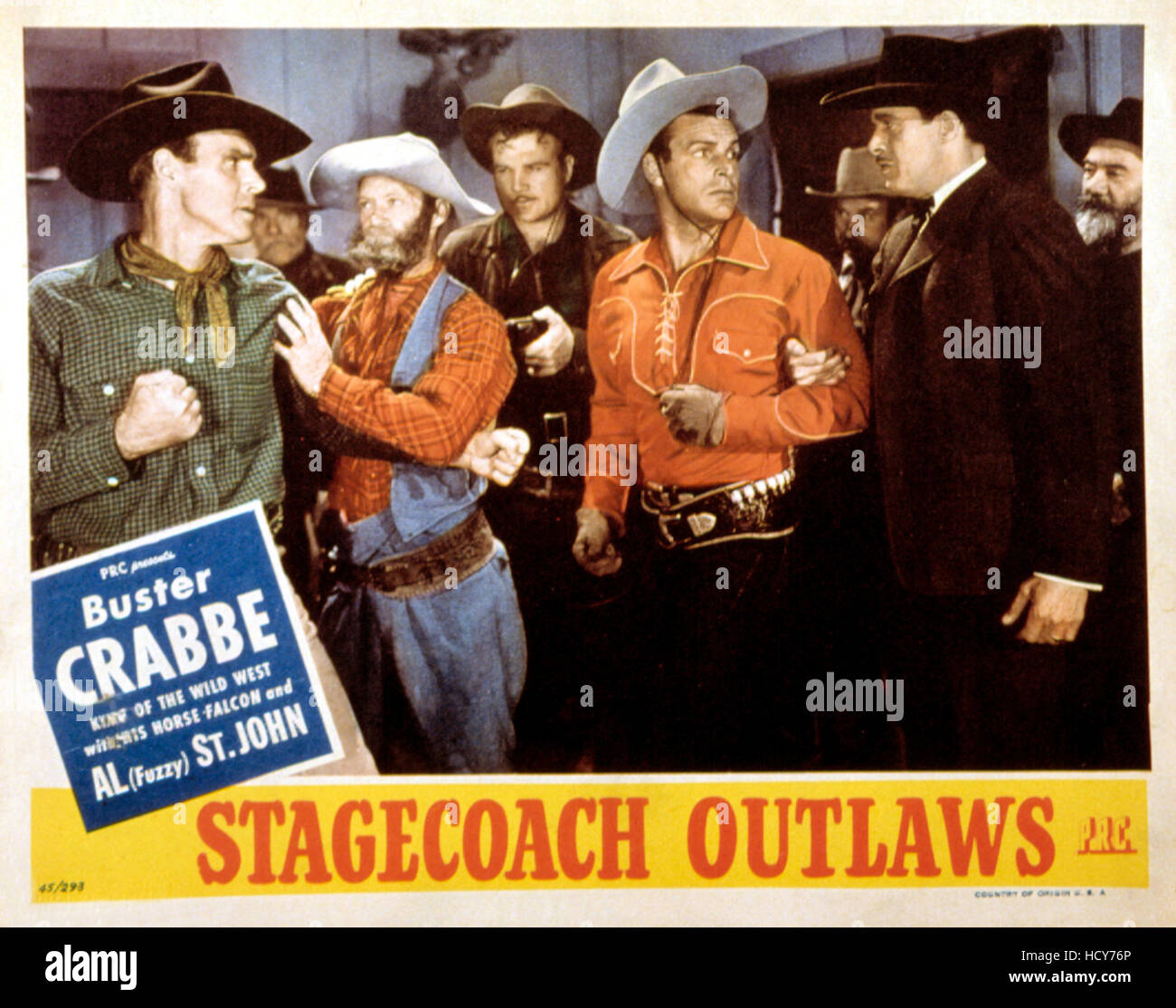 STAGECOACH OUTLAWS, Al St. John, Buster Crabbe (both, center with white ...