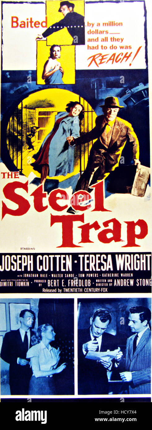 THE STEEL TRAP, from top: Joseph Cotten, Teresa Wright, bottom left ...