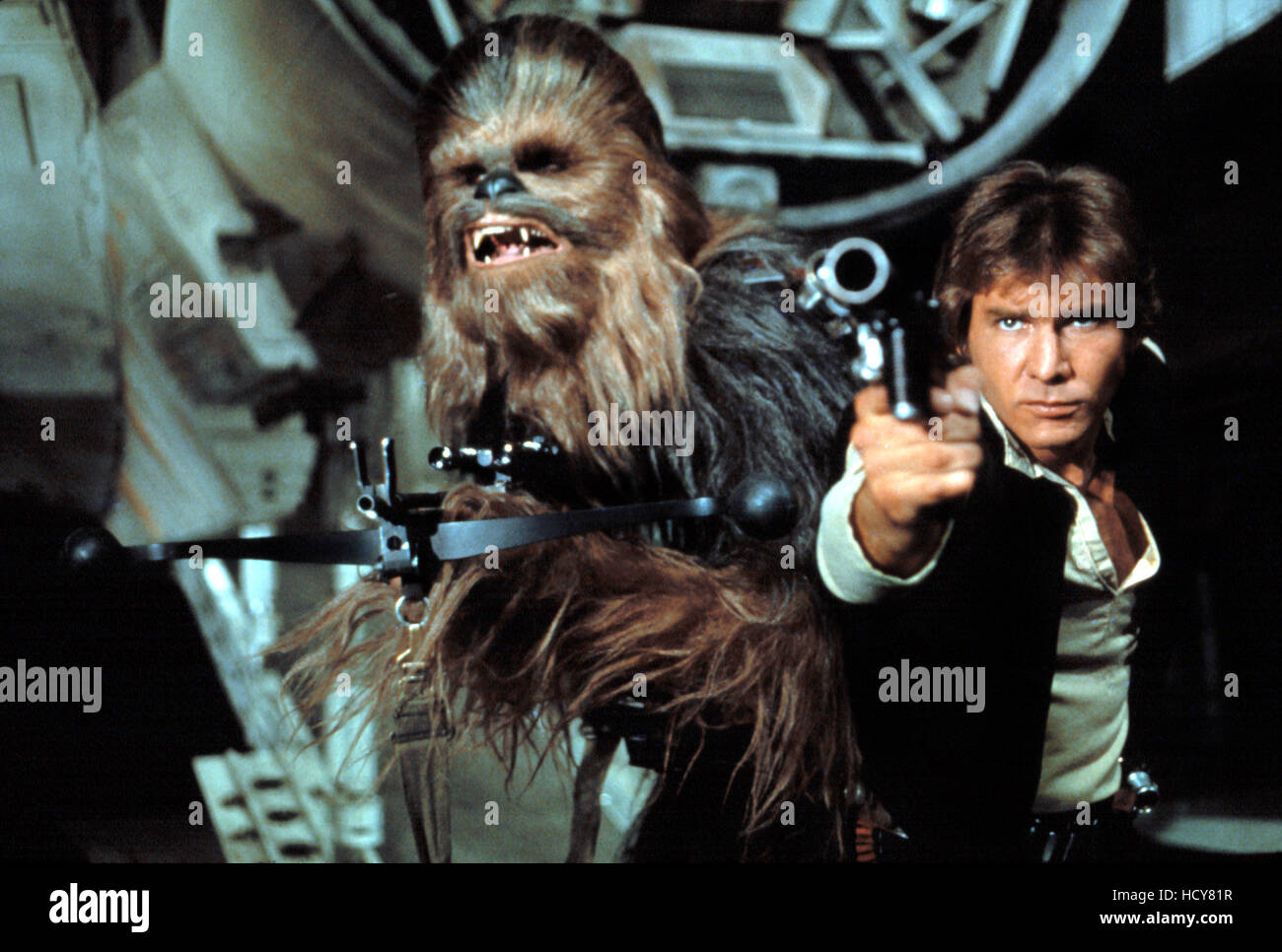 STAR WARS, (aka STAR WARS: EPISODE IV - A NEW HOPE), Chewbacca, Harrison Ford, 1977 Stock Photo ...