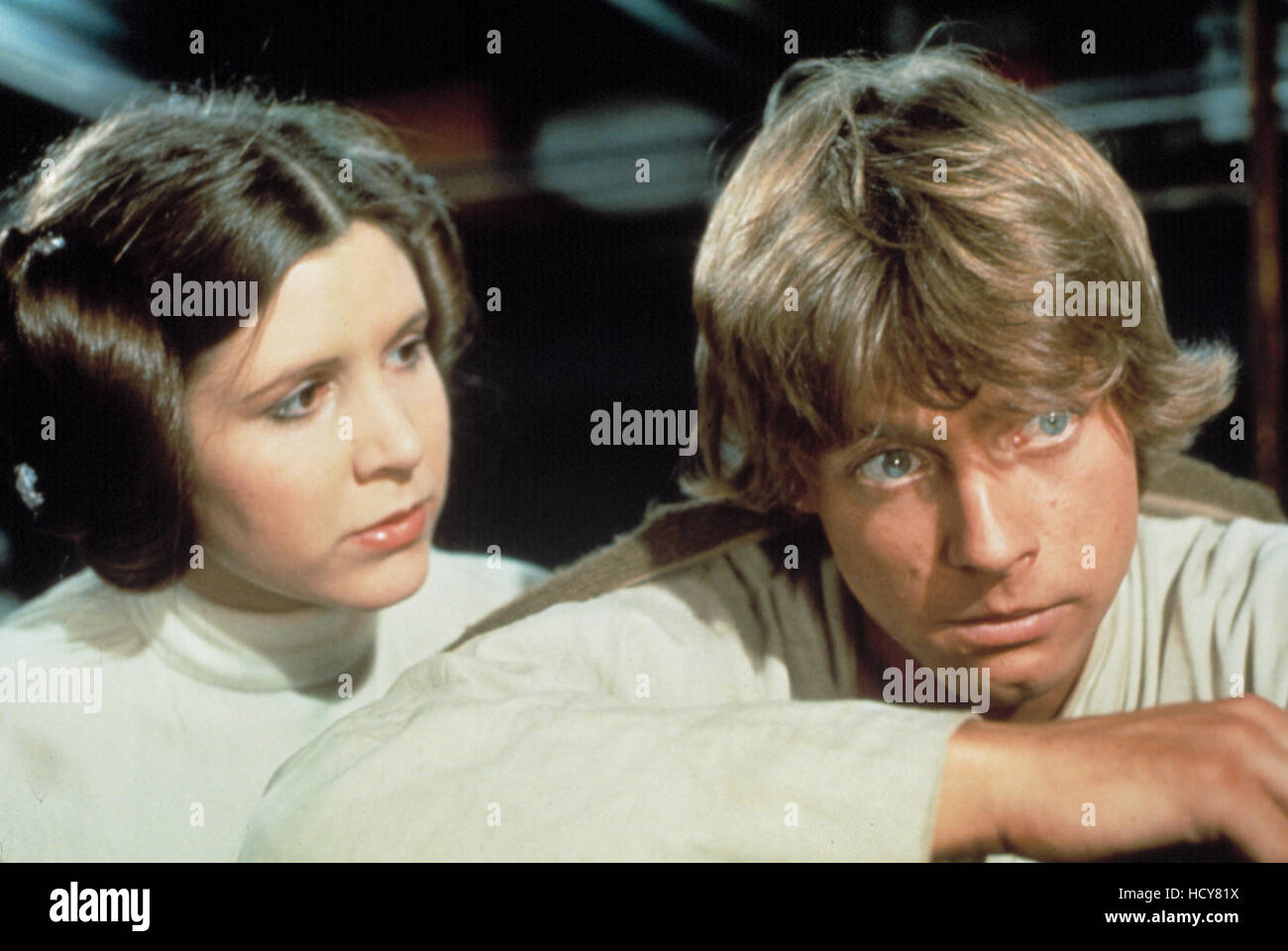 STAR WARS, (aka STAR WARS: EPISODE IV - A NEW HOPE), Carrie Fisher, Mark Hamill, 1977 Stock ...