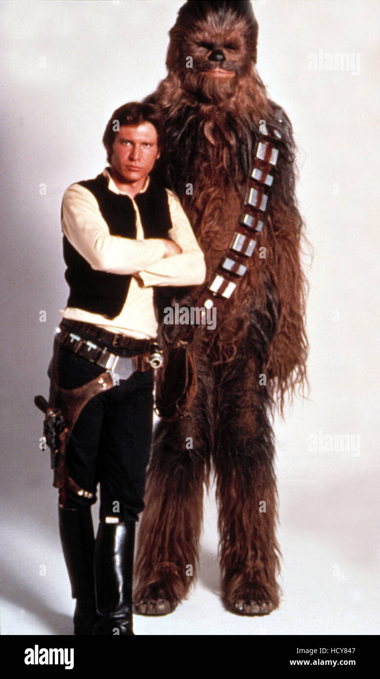 STAR WARS, (aka STAR WARS: EPISODE IV - A NEW HOPE), Harrison Ford, Peter Mayhew as Chewbacca ...