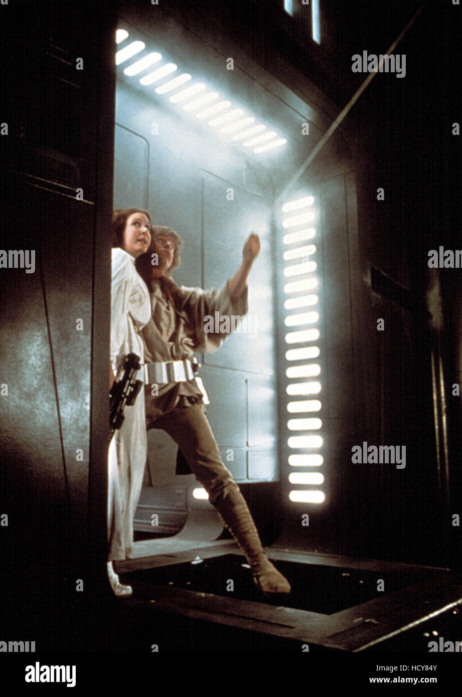 STAR WARS, (aka STAR WARS: EPISODE IV - A NEW HOPE), Carrie Fisher, Mark Hamill, 1977 Stock ...