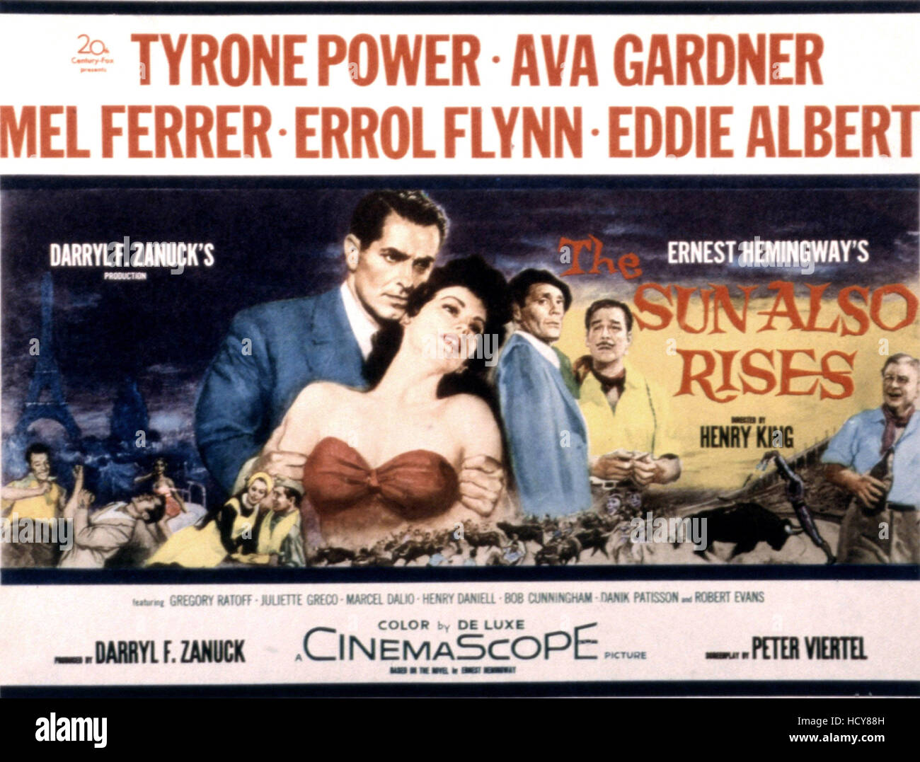 THE SUN ALSO RISES, Tyrone Power, Ava Gardner, Mel Ferrer, Errol Flynn, Eddie Albert, 1957, TM ...