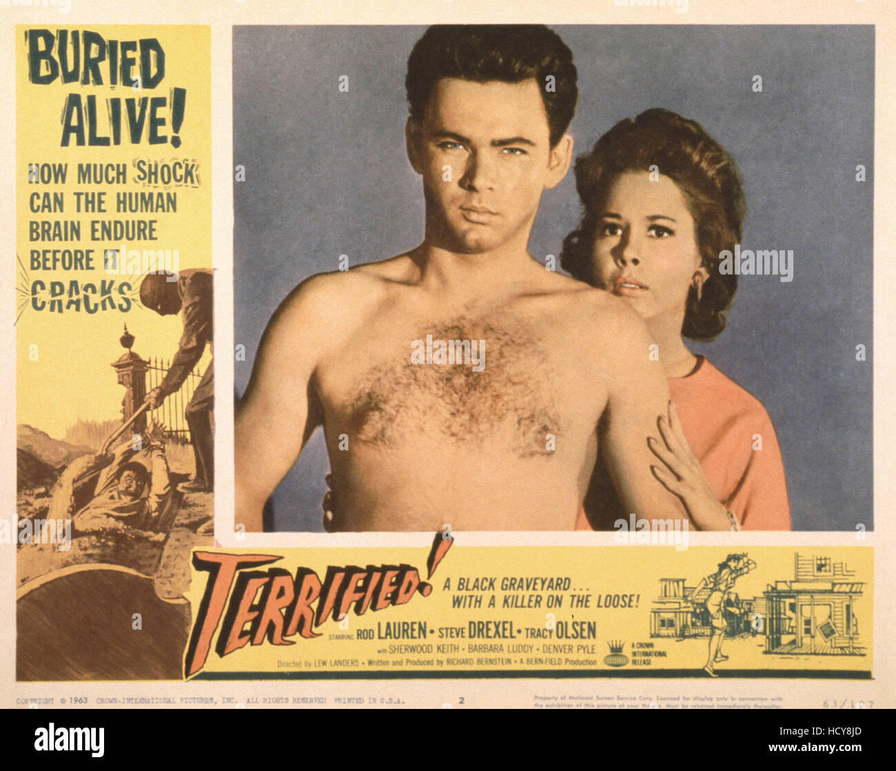 TERRIFIED, US lobbycard, from left: Rod Lauren, Tracy Olsen, 1963 Stock ...