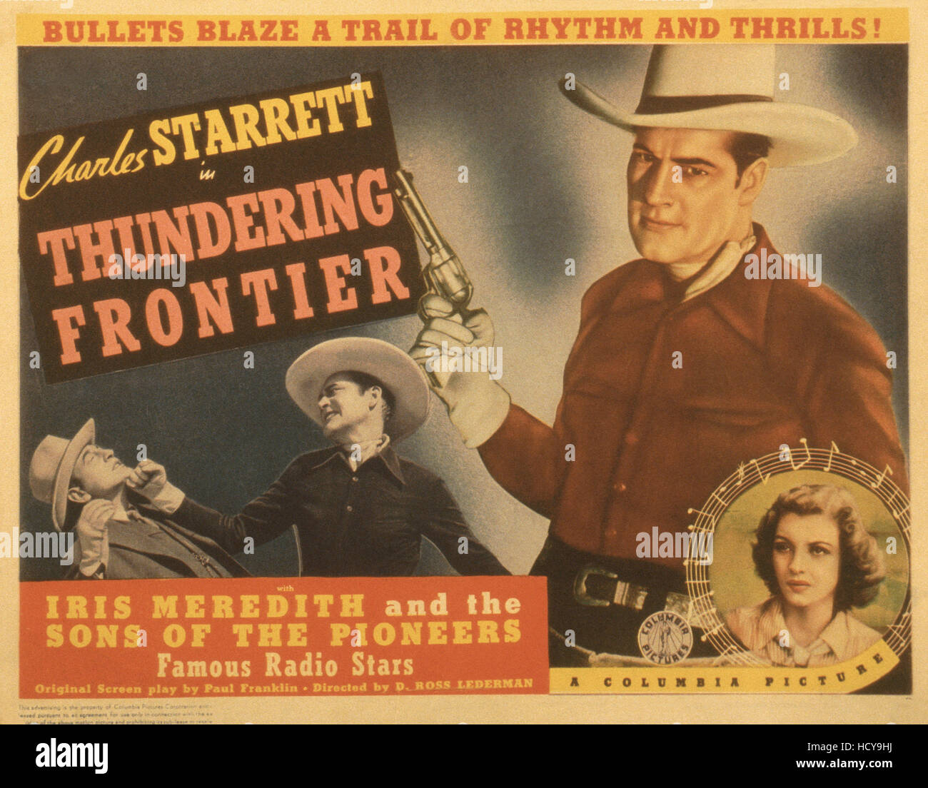 THUNDERING FRONTIER, US poster, Charles Starrett (fist and gun), Iris ...