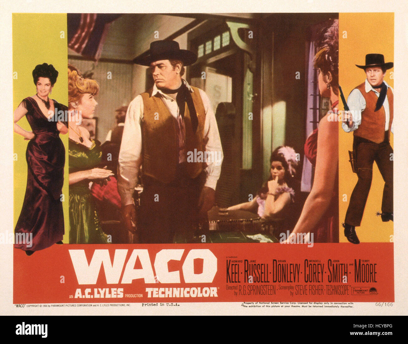 WACO, US lobbycard, far left: Jane Russell; insert, from left: Terry Moore, Howard Keel, 1966 ...