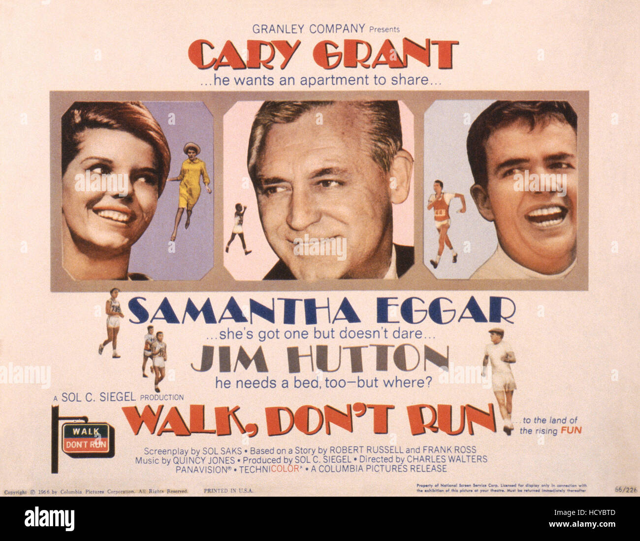 WALK, DON'T RUN, US lobbycard, from left: Samantha Eggar, Cary Grant, Jim Hutton, 1966 Stock ...