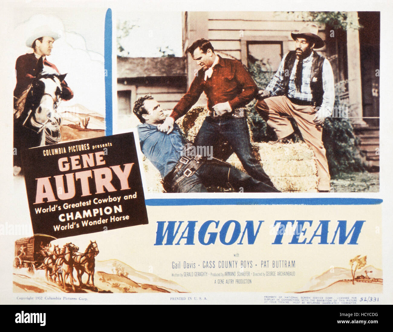 WAGON TEAM, US lobbycard, Gene Autry (center), Pat Buttram (right ...