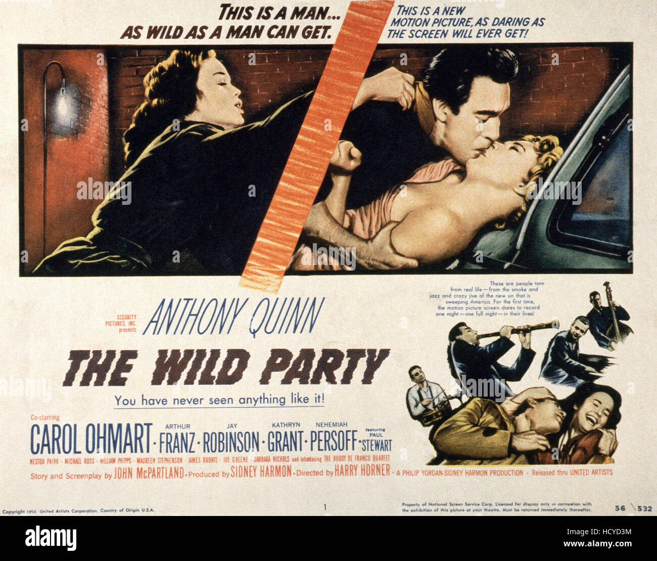 THE WILD PARTY, US poster, from left: Kathryn Grant, Anthony Quinn ...