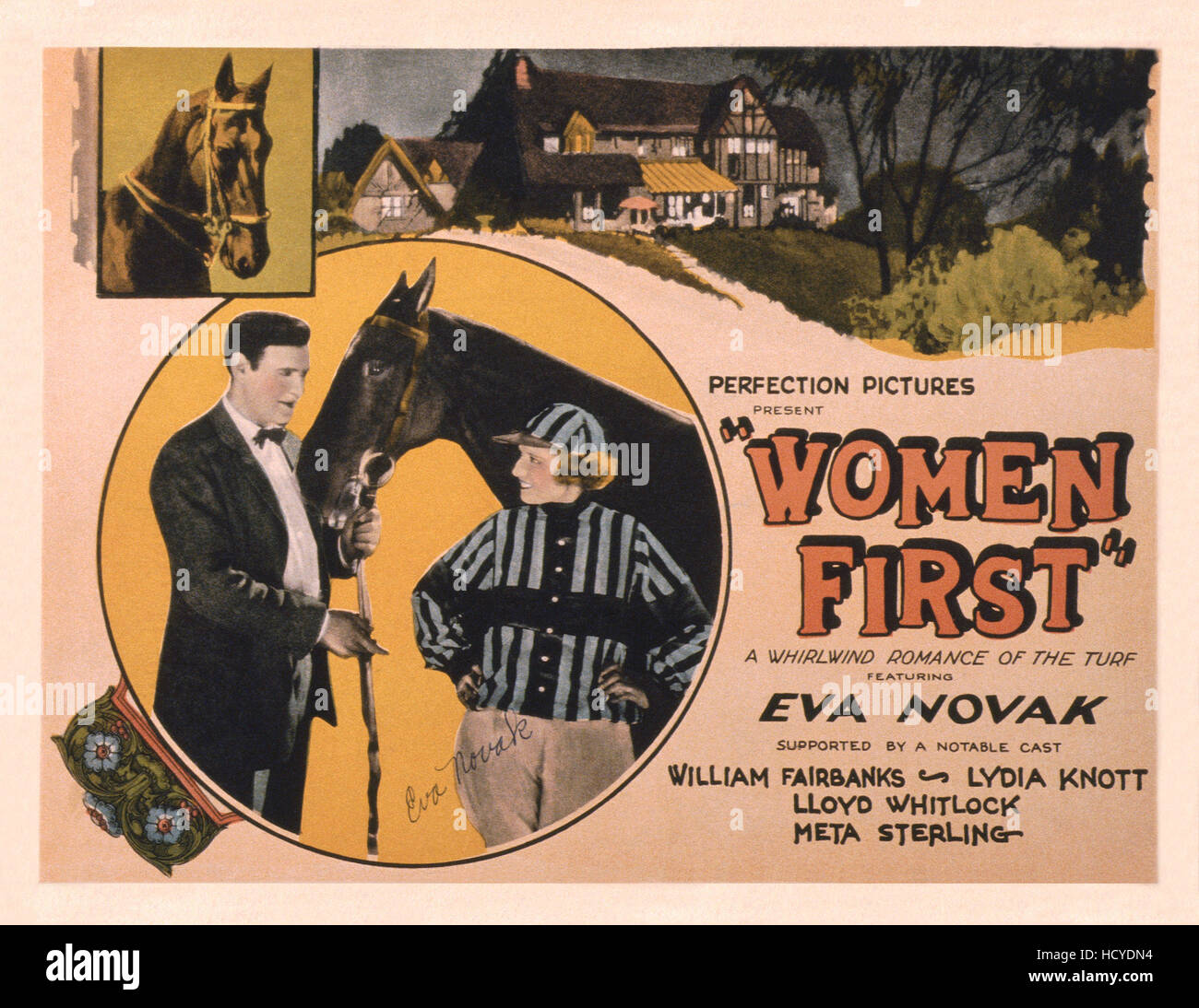 WOMEN FIRST, US lobbycard, from left: William Fairbanks, Eva Novak ...