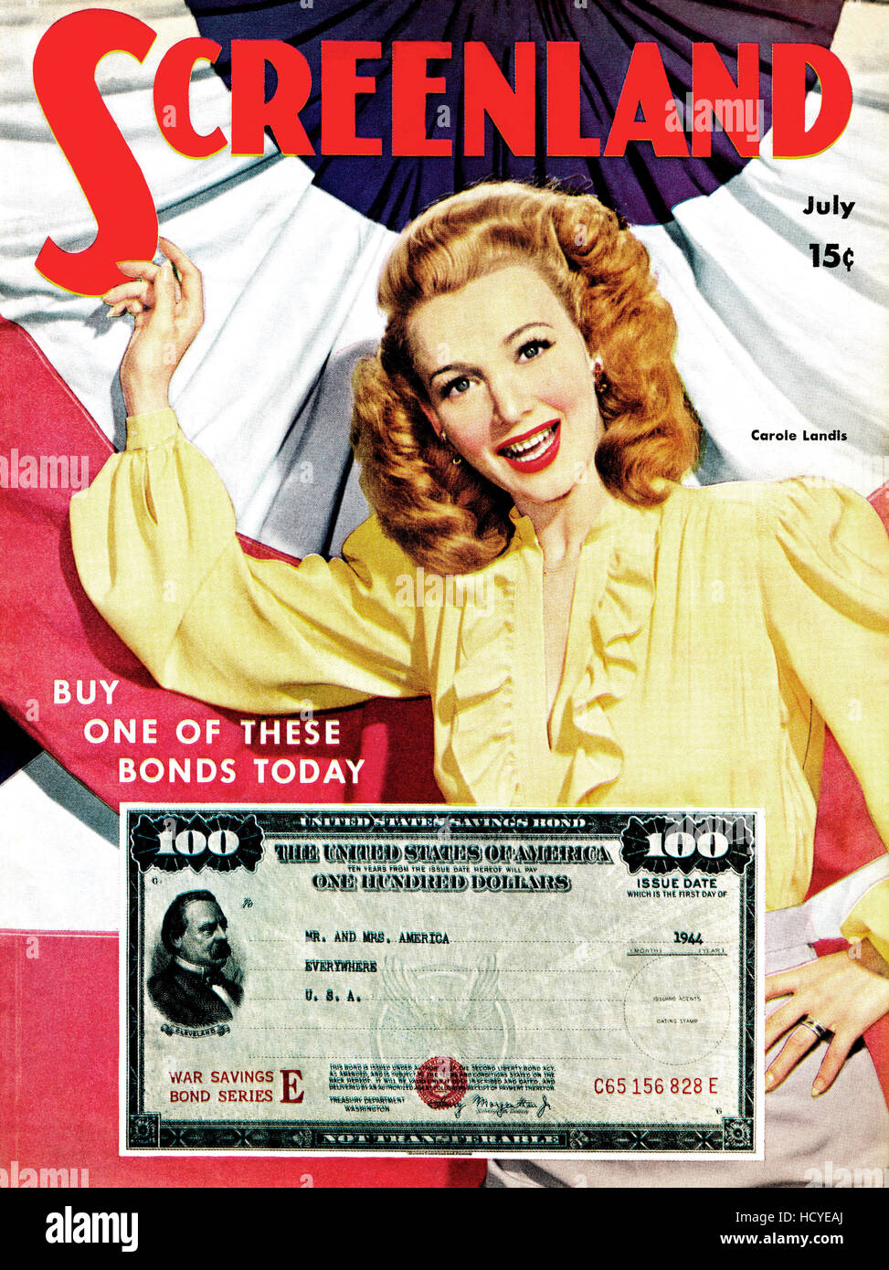 Carole Landis, Screenland magazine cover, July 1944 Stock Photo - Alamy