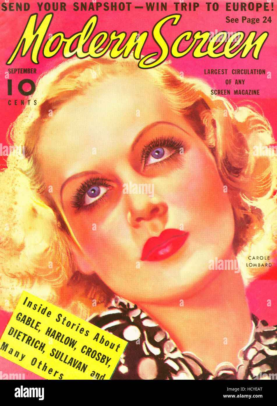 Carole Lombard, Modern Screen magazine cover, September 1936 Stock Photo - Alamy