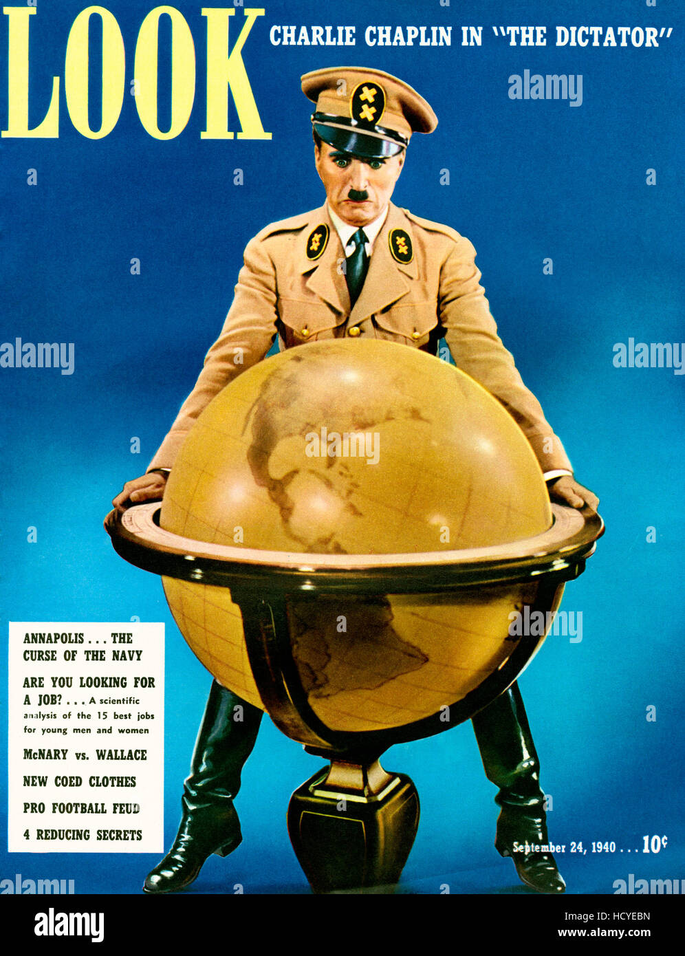 Charles Chaplin, in THE GREAT DICTATOR, Look magazine cover, September ...