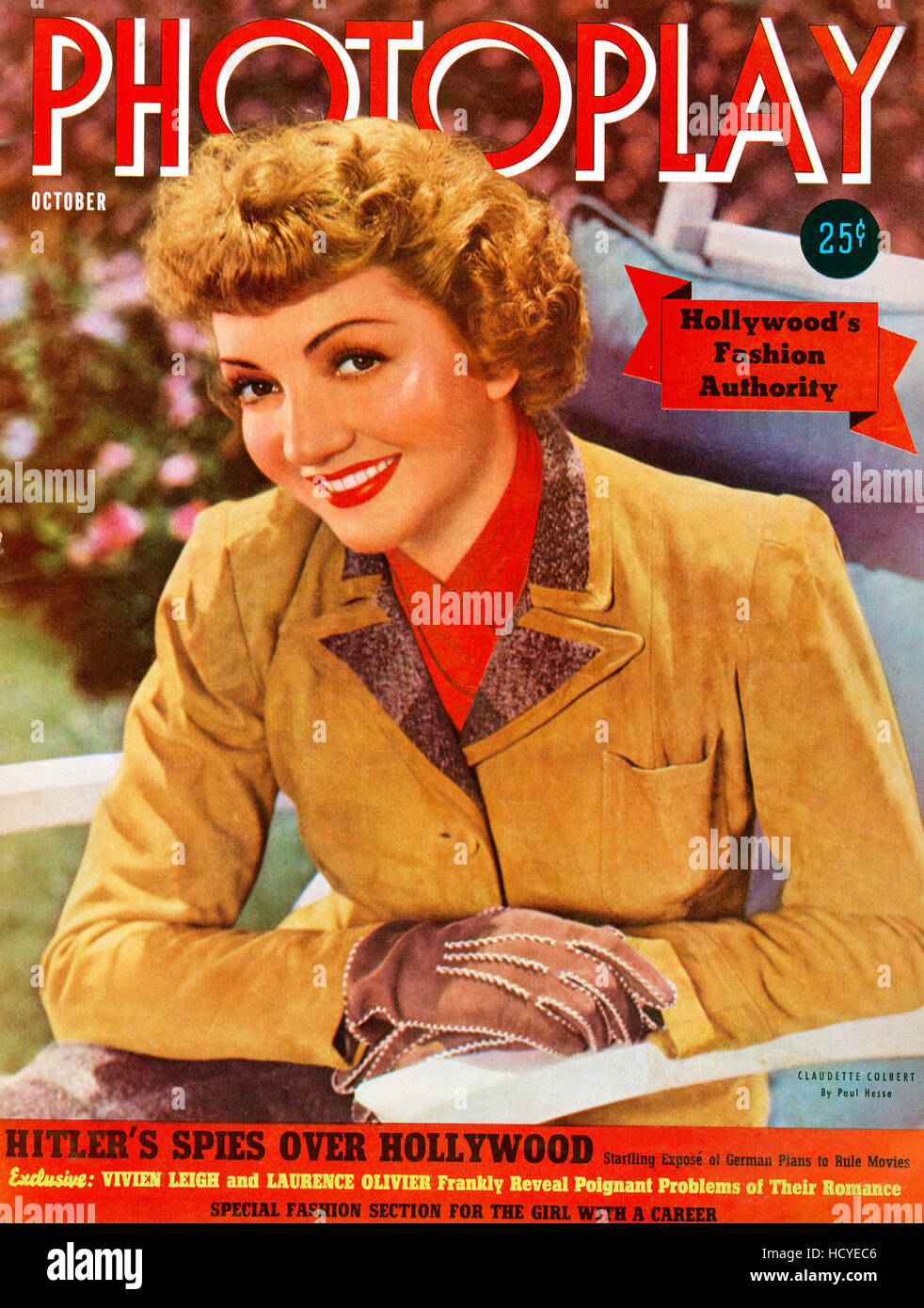 Claudette Colbert, Photoplay magazine cover, October 1940 Stock Photo ...